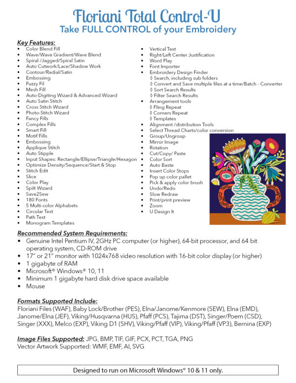 Floriani Total Control U Software - Floriani